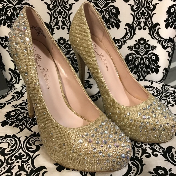 Shoes | New Gold Embellished Glitter Heels | Poshmark